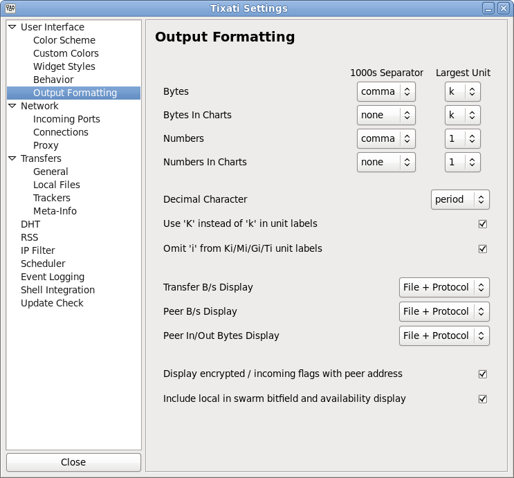 Settings User Interface Output Formatting Tixati 5373